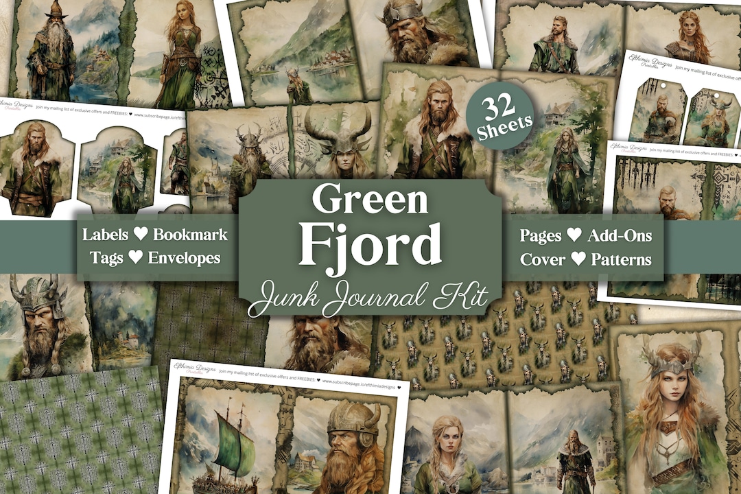 Green Fjord, Viking Junk Journal Kit, Printable Digital Download ...