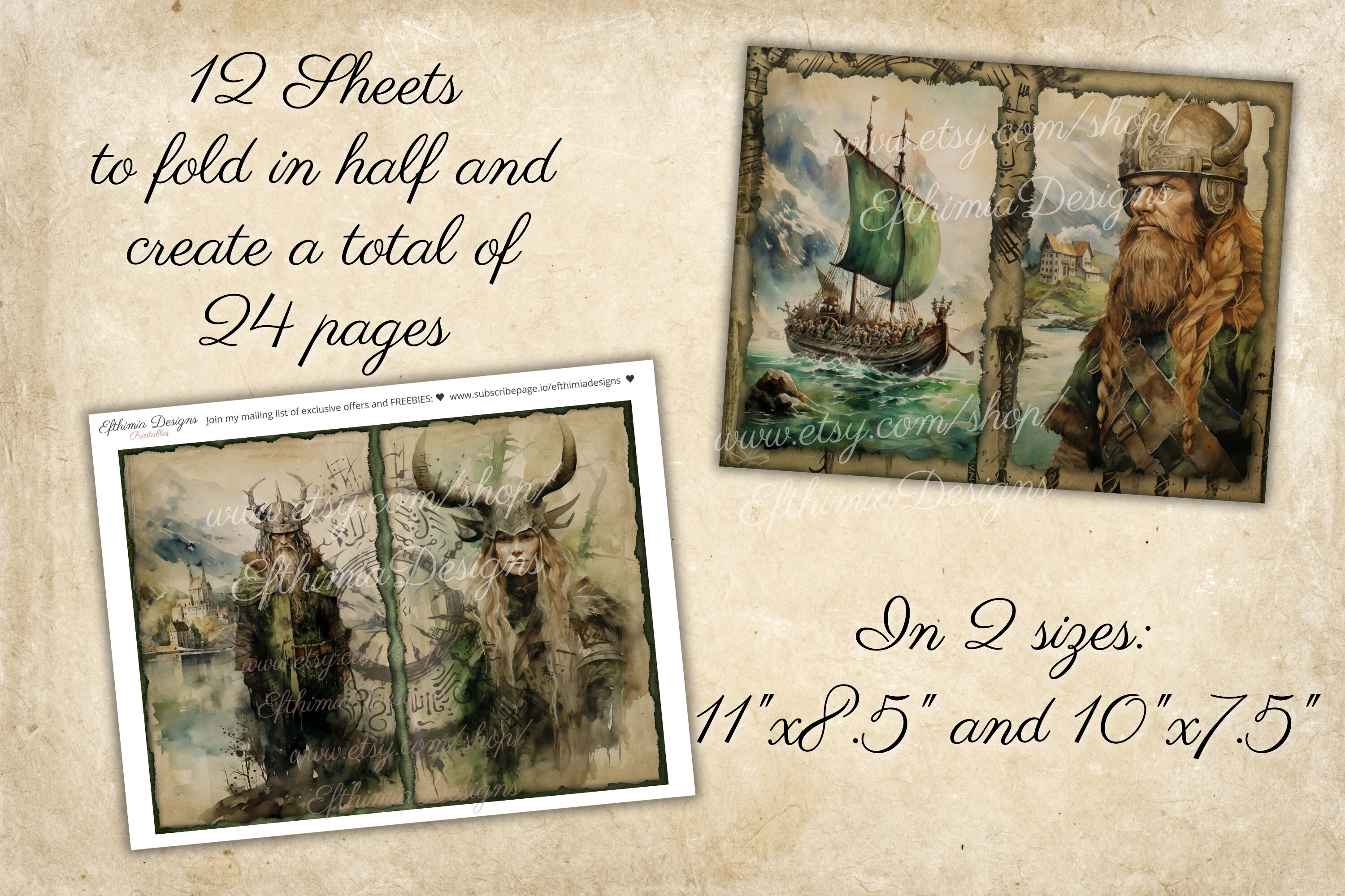 Green Fjord, Viking Junk Journal Kit, Printable Digital Download ...