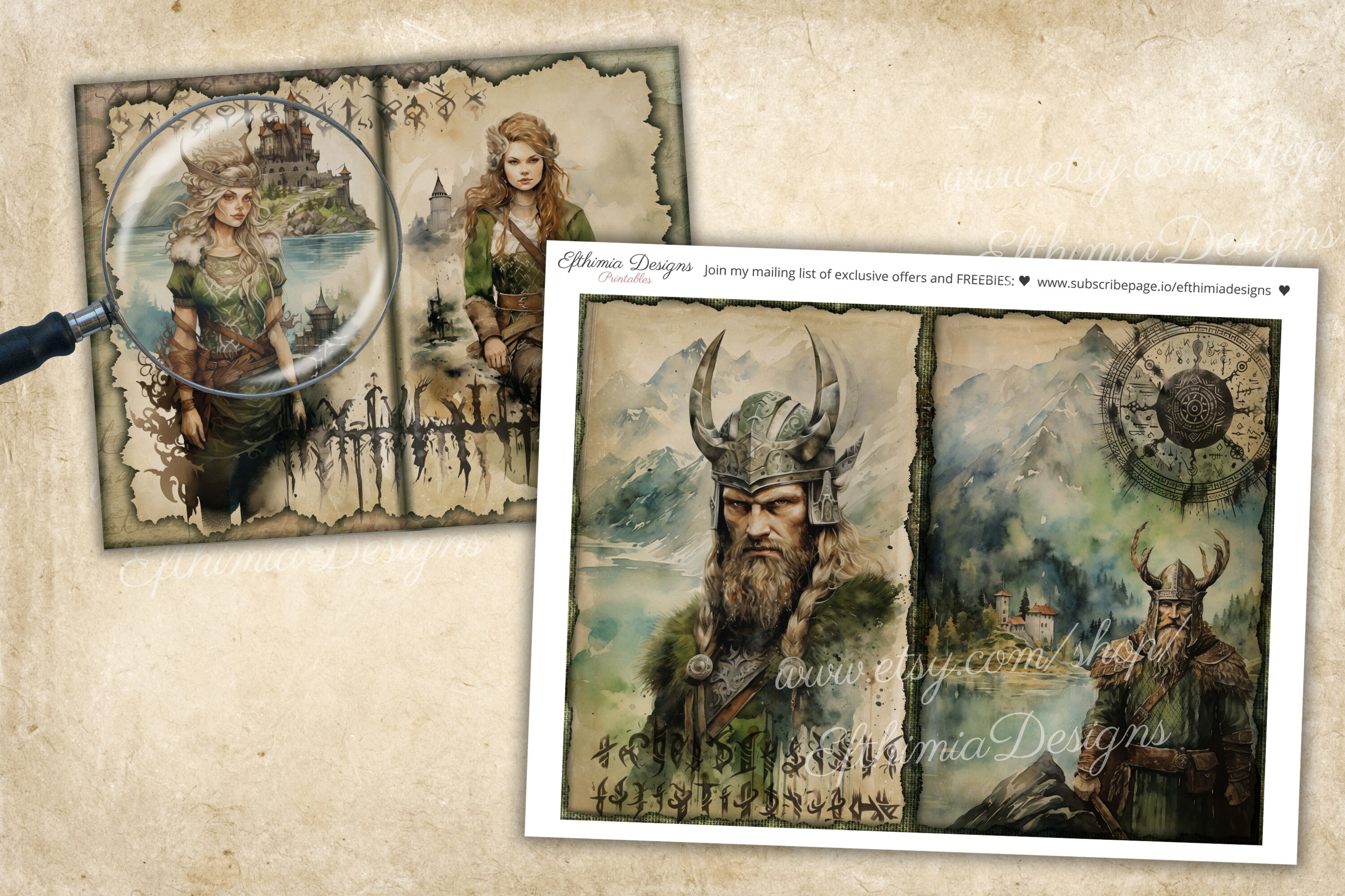 Green Fjord, Viking Junk Journal Kit, Printable Digital Download ...