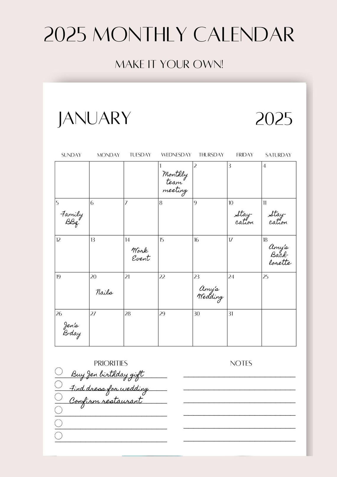 Printable 2025 Calendar | Monthly Planner | Monthly Organizer | Monthly ...