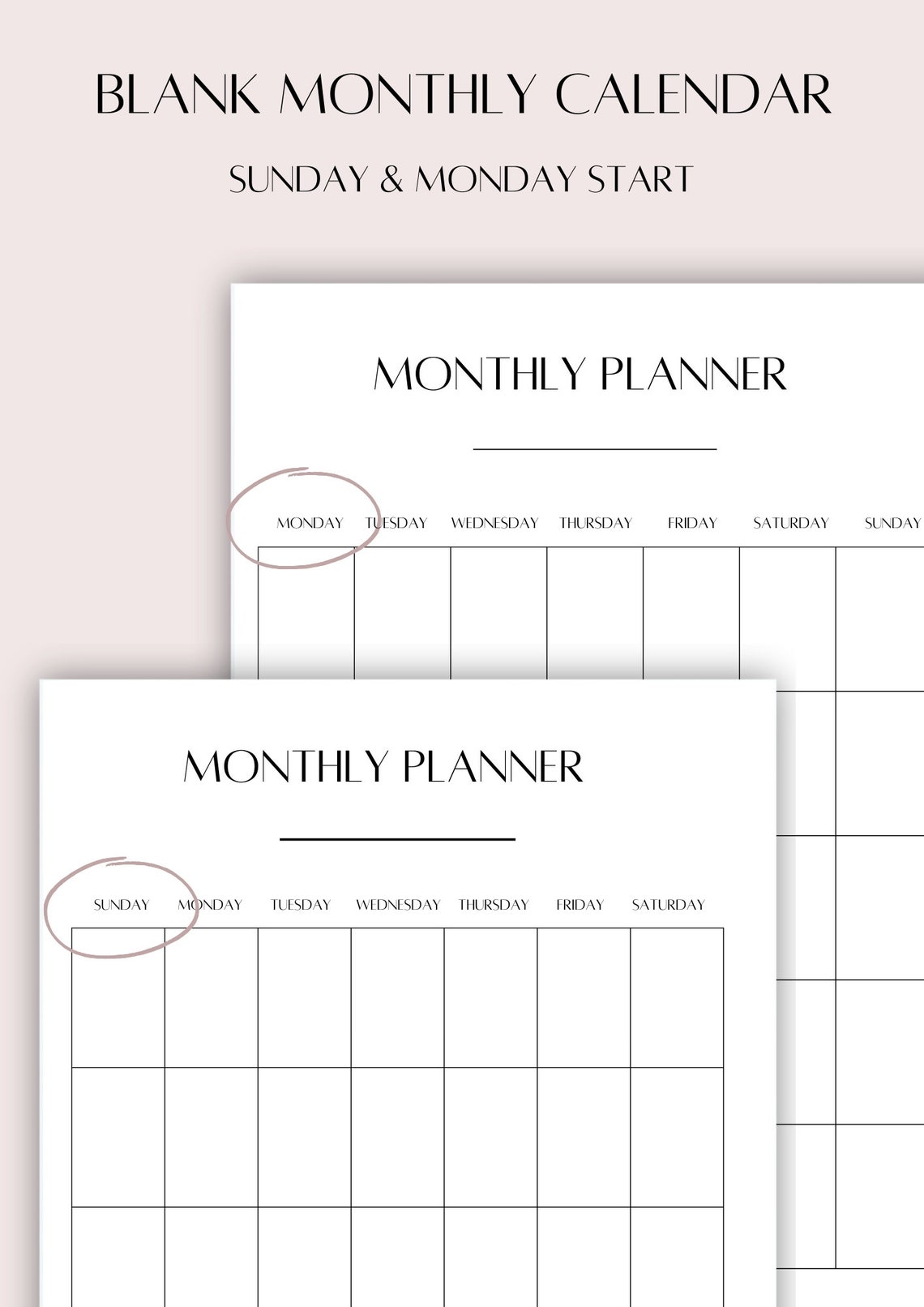 Printable Blank Calendar | Monthly Planner | Monthly Organizer ...