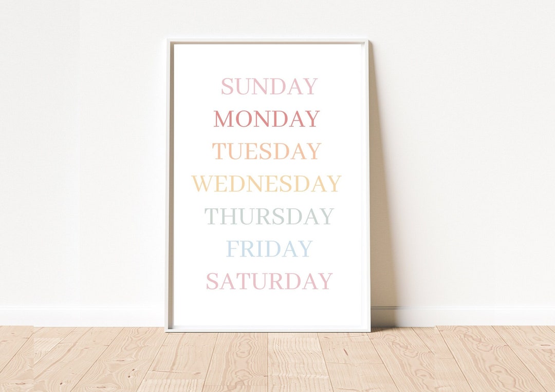 Rainbow Days of the Week Print, Days of the Week Poster, Kids Room ...