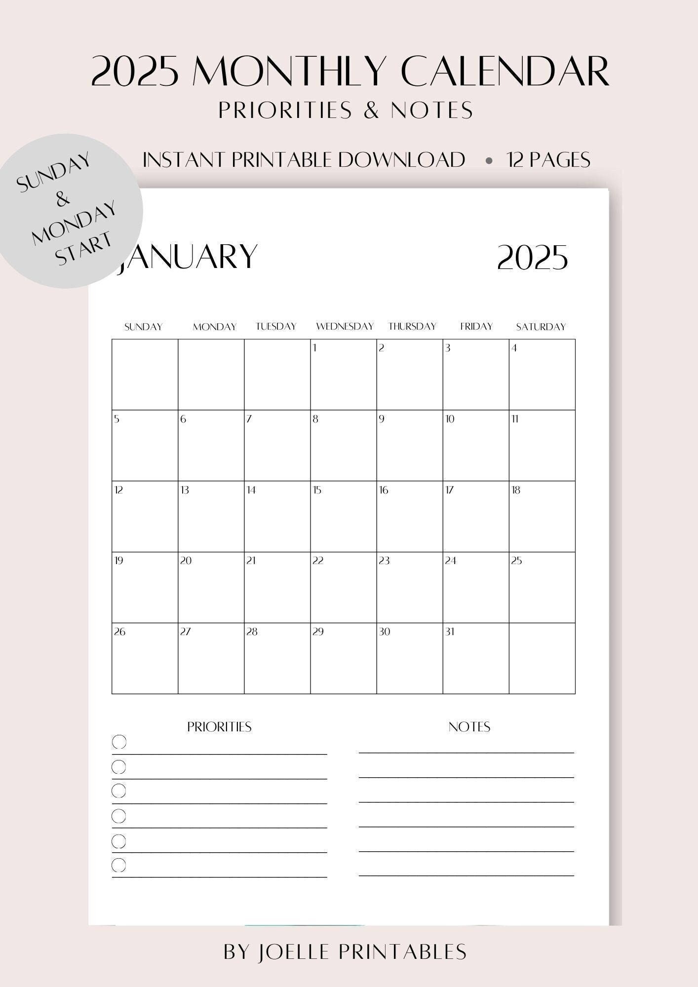 Printable 2025 Calendar | Monthly Planner | Monthly Organizer | Monthly ...