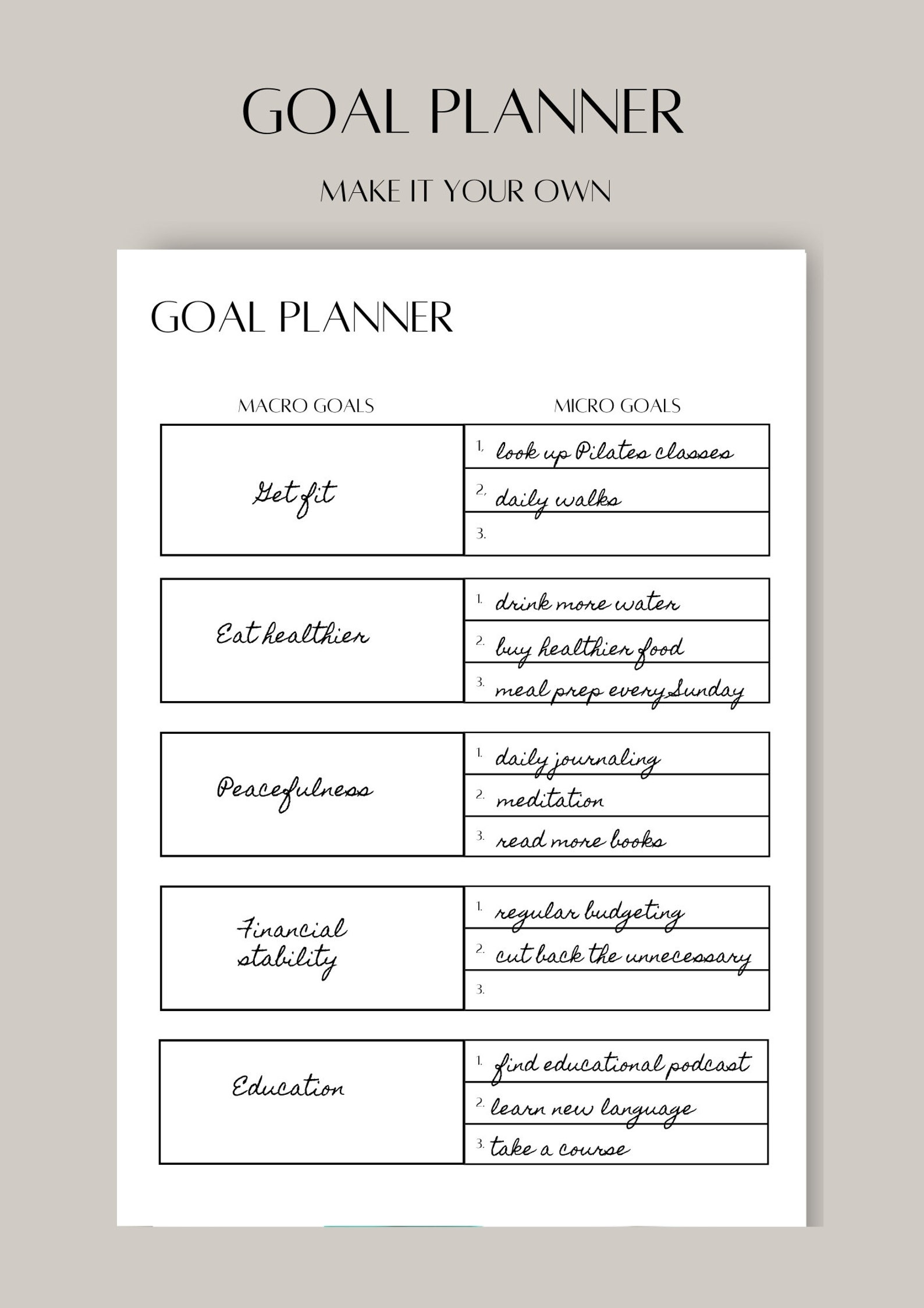 Printable Goal Planner | Goal Tracker | Instant Download | Letter & A4 ...