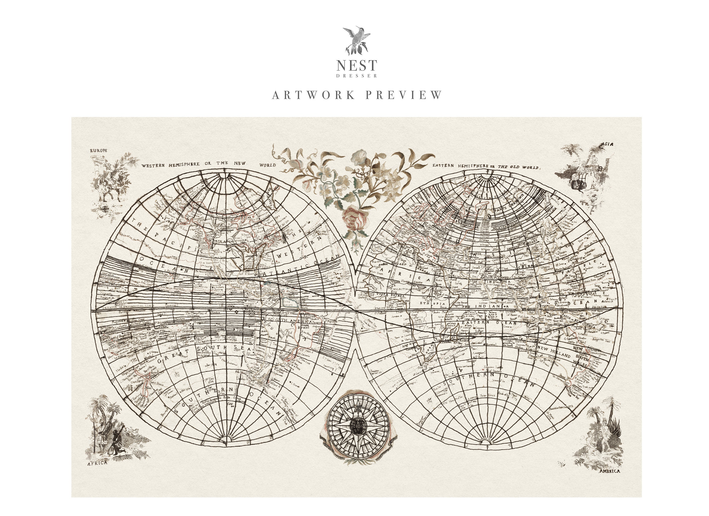 Ancient Map Art Print Historical Geography Vintage Cartography Classic ...