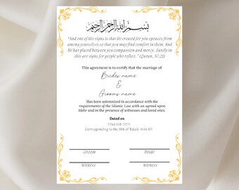 DIGITAL Download-personalised Nikkah Contract,nikah Nama,customised Marriage Certificate ...