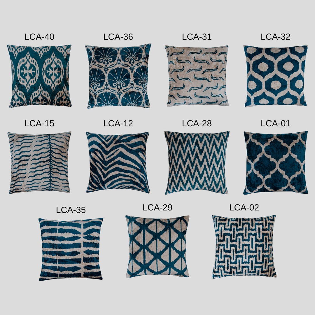 Blue Pillow Covers Silk Velvet Ikat Pillow Cover Cushion Covers Cream ...