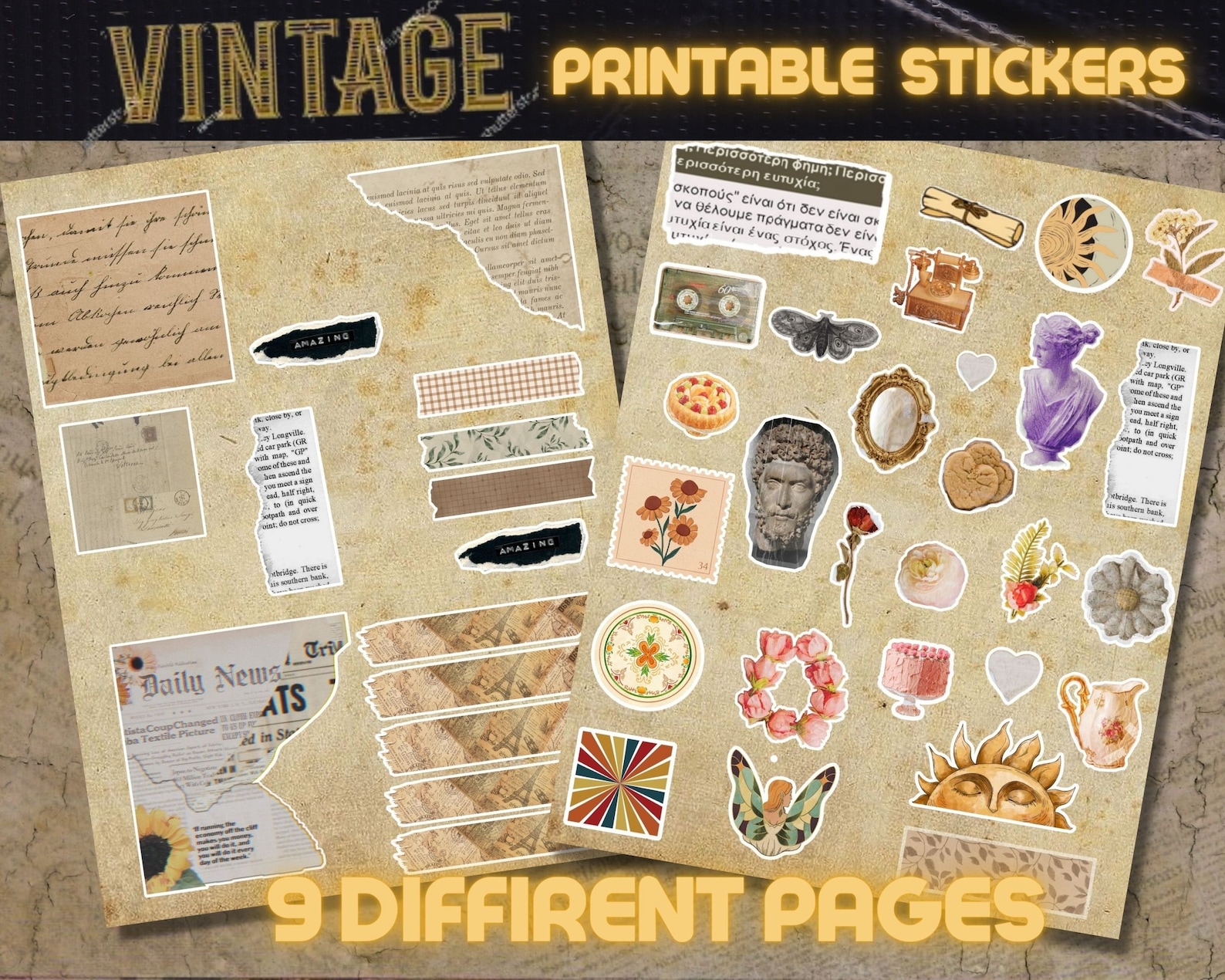 Vintage Printable Stickers 100+ 9pages - Etsy