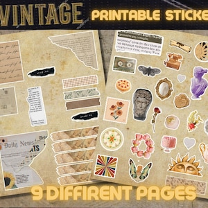 Vintage Printable Stickers 100+ 9pages - Etsy