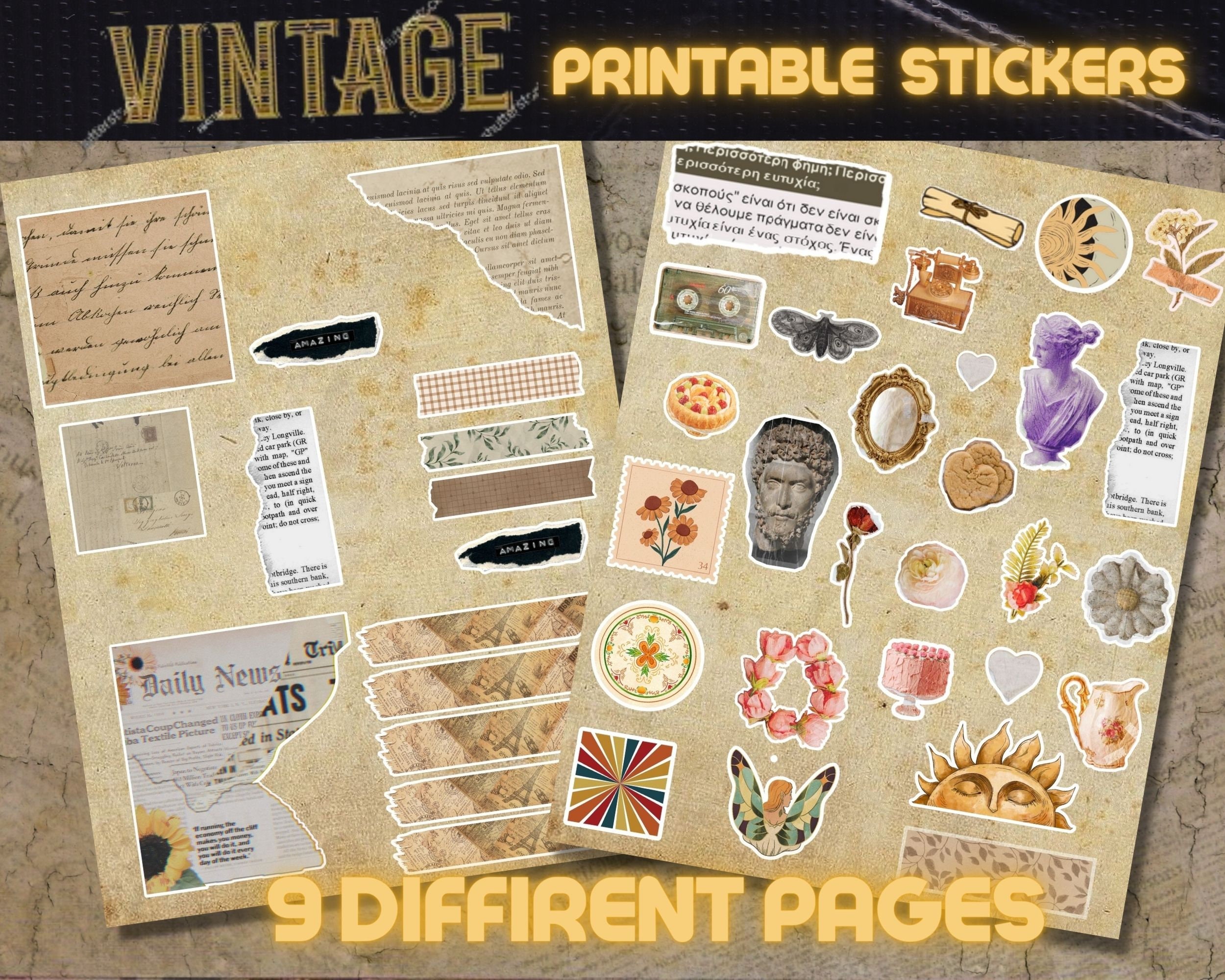 Vintage Printable Stickers 100+ 9pages - Etsy