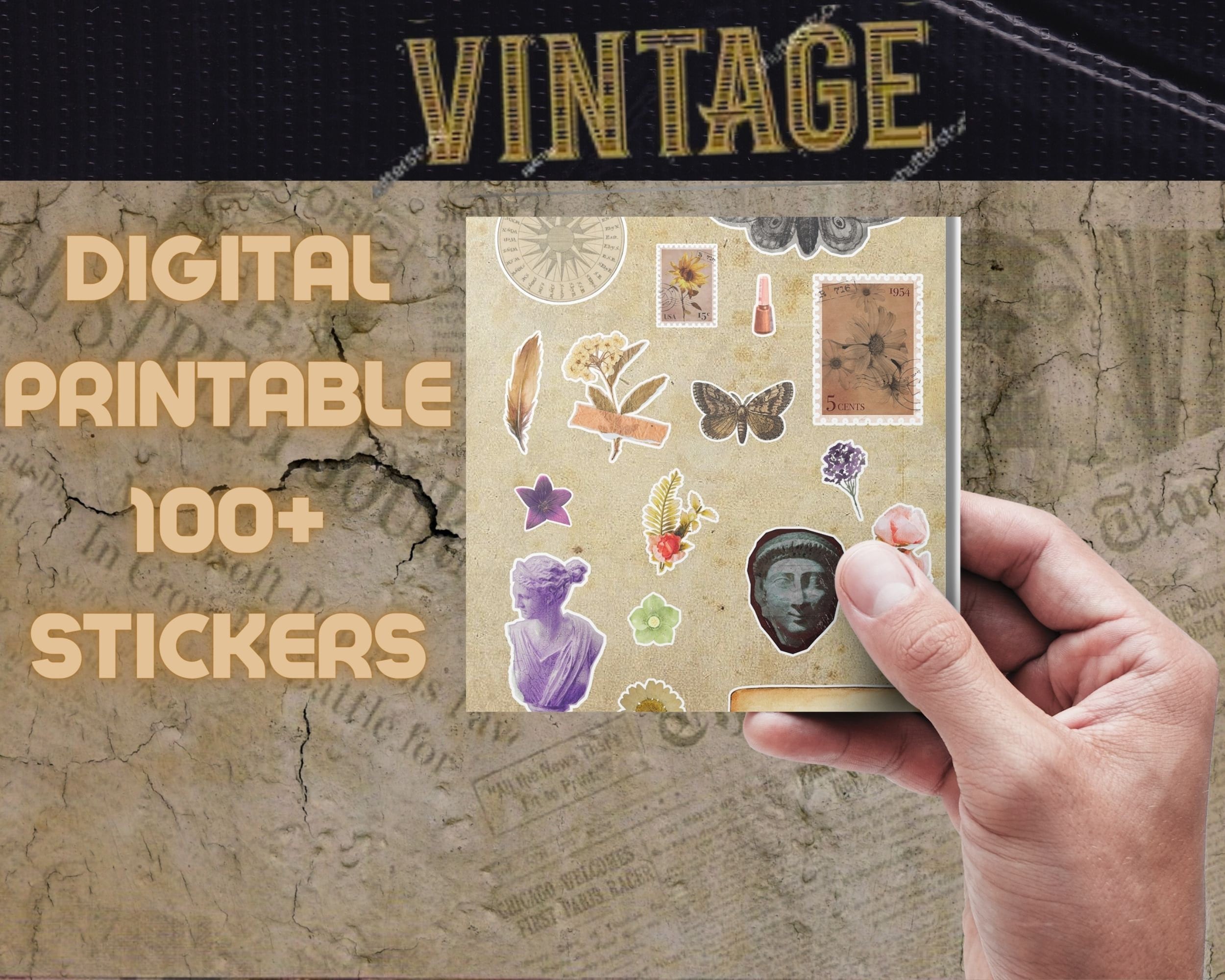Vintage Printable Stickers 100+ 9pages - Etsy