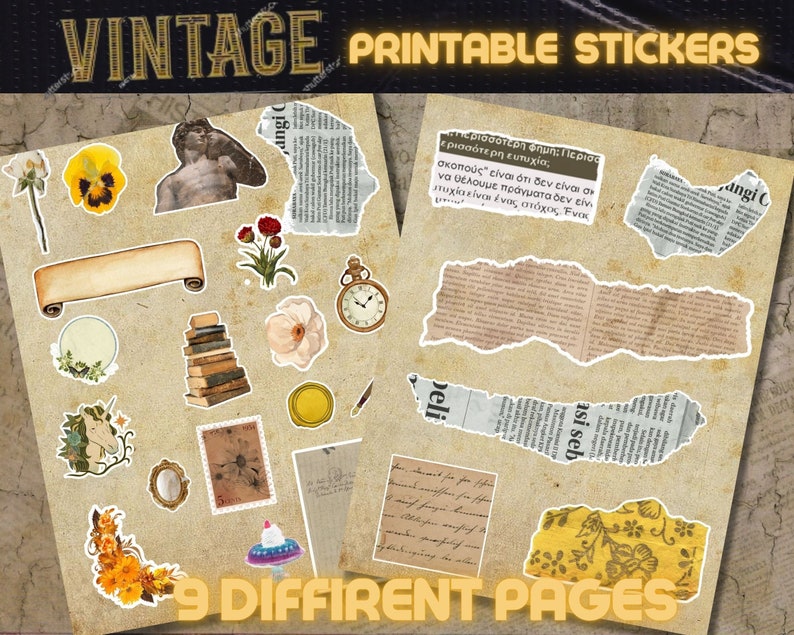 Vintage Printable Stickers 100+ 9pages - Etsy