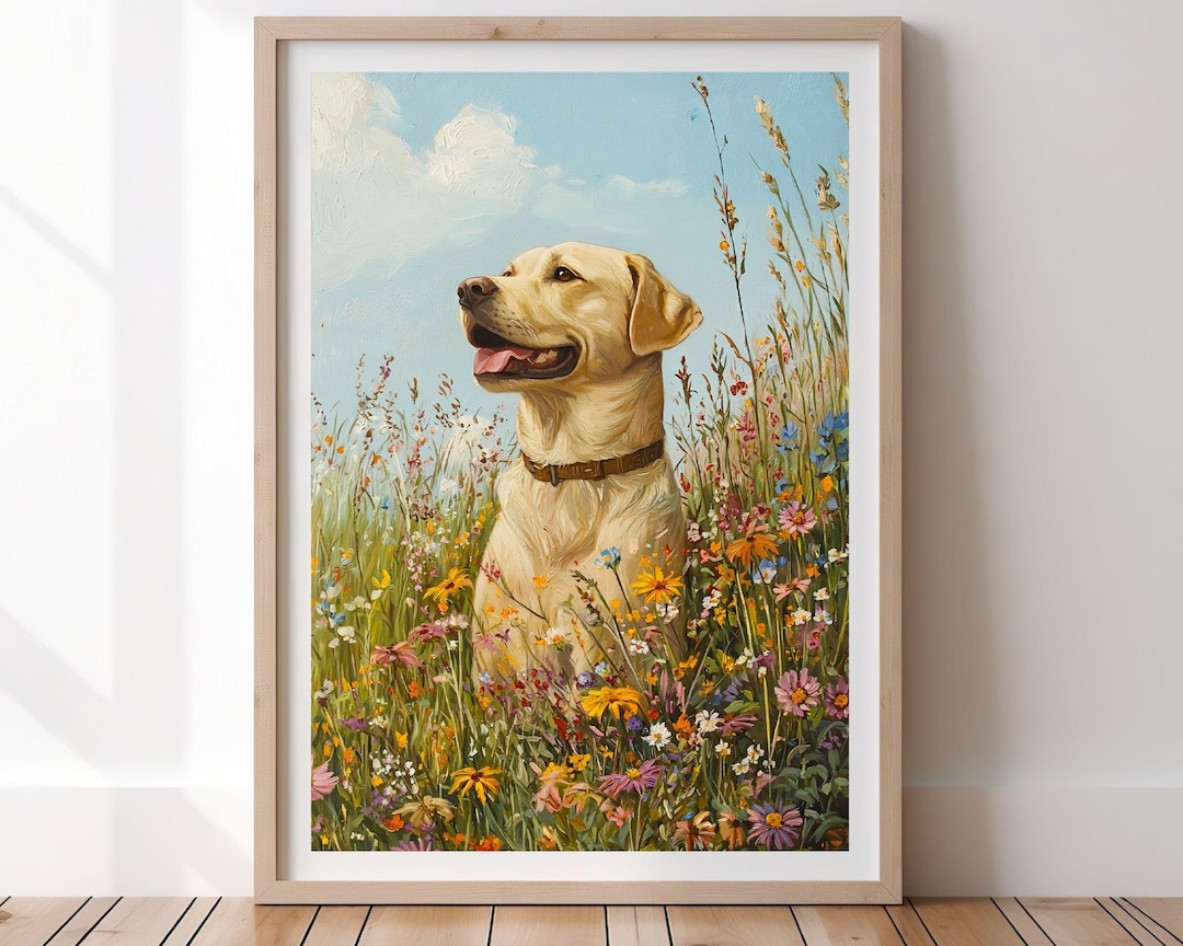 Yellow Labrador Art Print: Summer Wildflower Meadow (digital Download ...