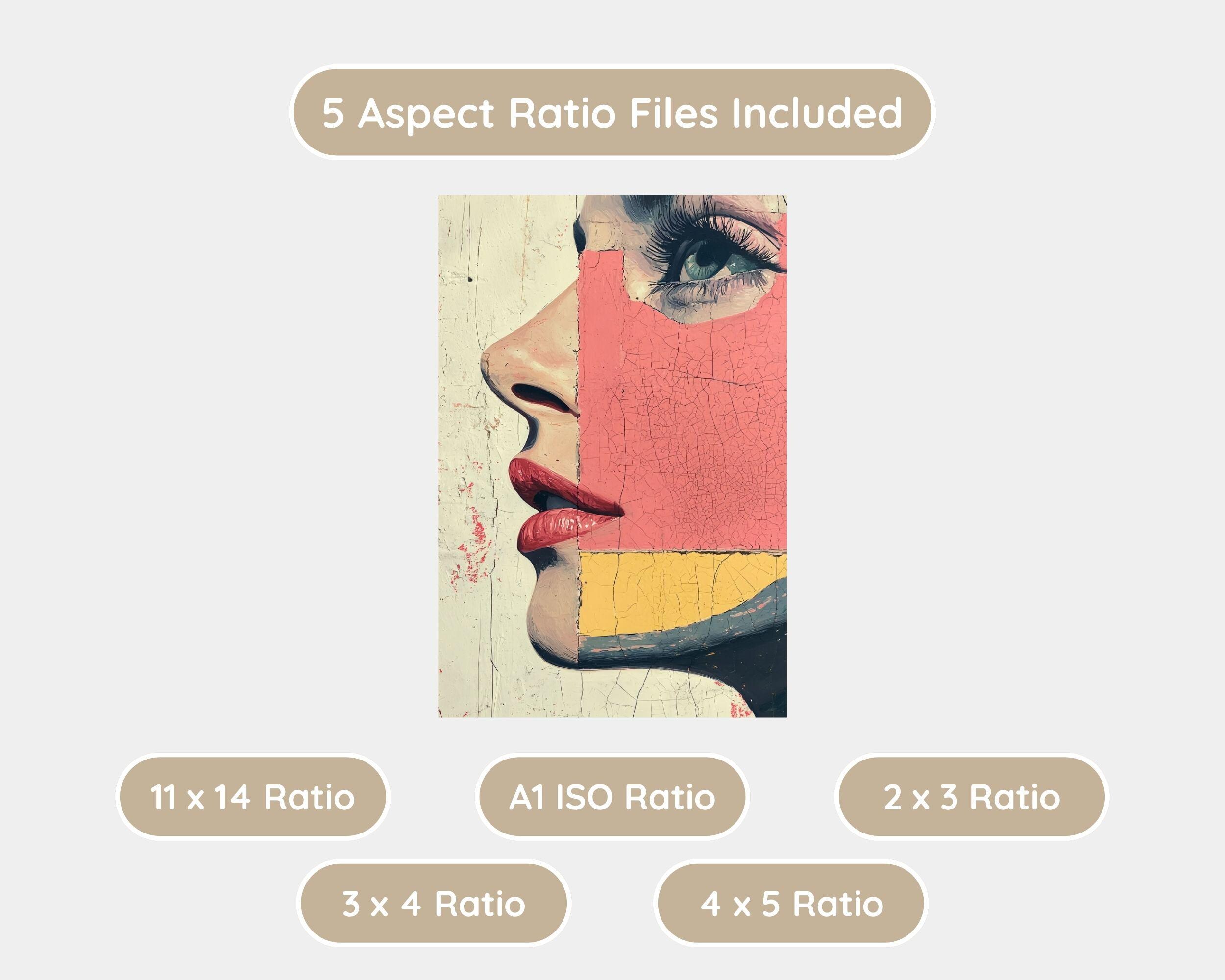 Modern Profile Portrait Art | Cracked Paint Face Print | Pink Yellow ...