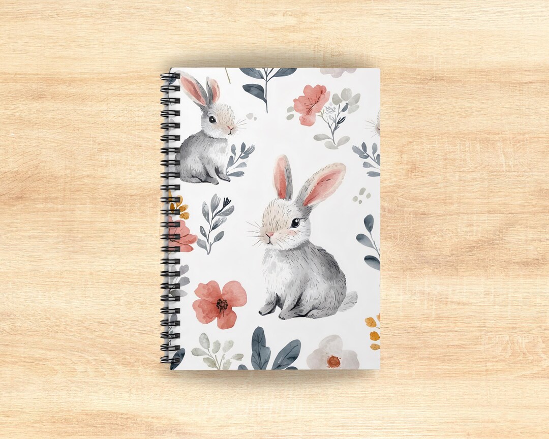 Spiral Notebook Watercolor Bunny and Floral Pattern, Ruled Journal for ...