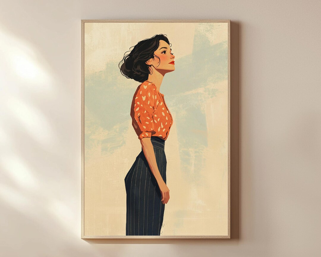 Vintage Style Profile Portrait Digital Art Print | Woman in Orange ...