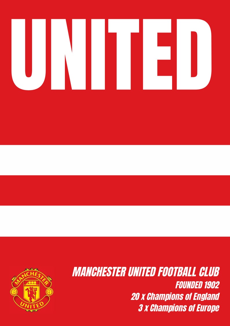 Manchester United Themed Wall Poster Print A3 Digital Download - Etsy