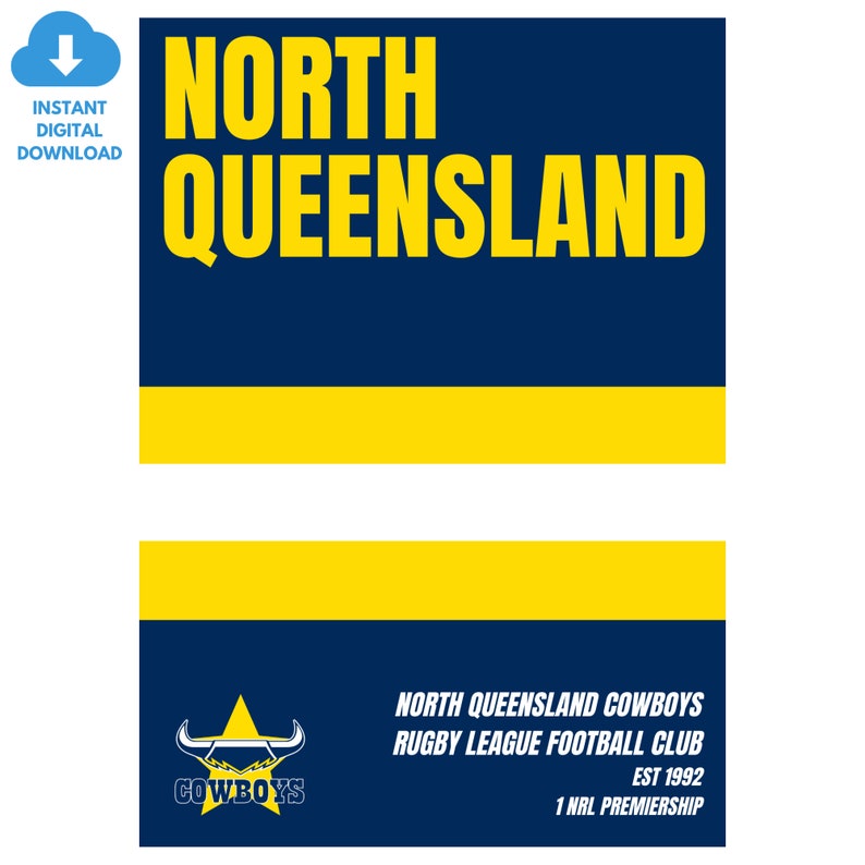North Queensland Cowboys NRL Themed Wall Poster Print A3 Digital ...