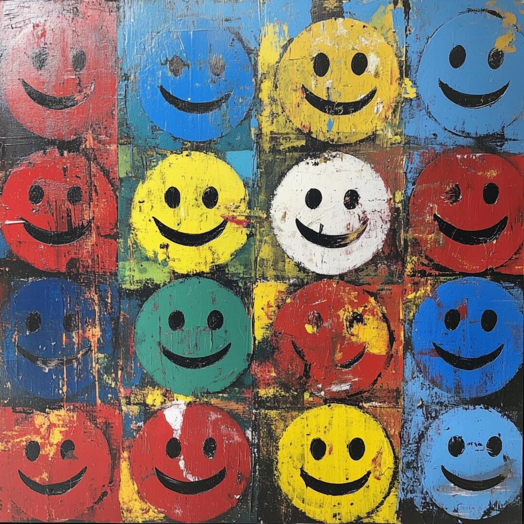 Colorful Smiley Face Canvas Print in the Style of Andy Warhol Unique ...