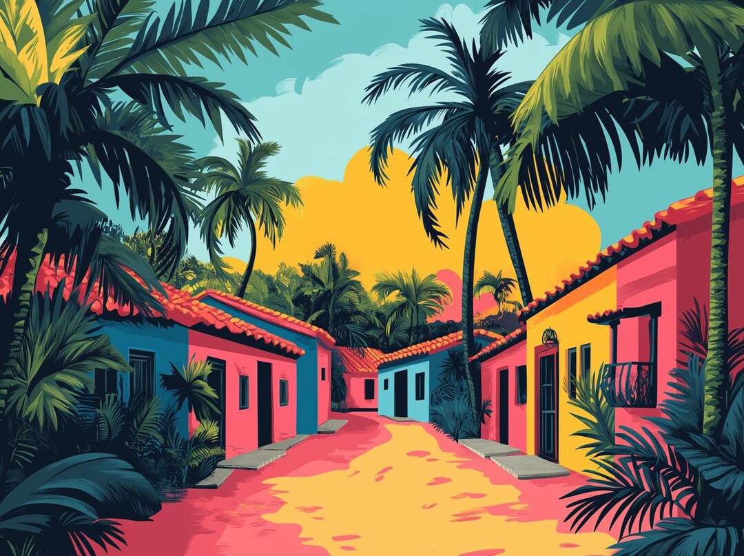 Vibrant Tropical Street Scene Canvas Print Colorful Landscape Home ...