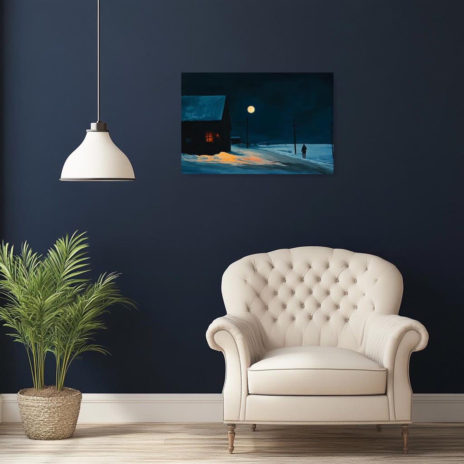 Winter Night Landscape Canvas Print Inspired by Edward Hopper – Cozy ...