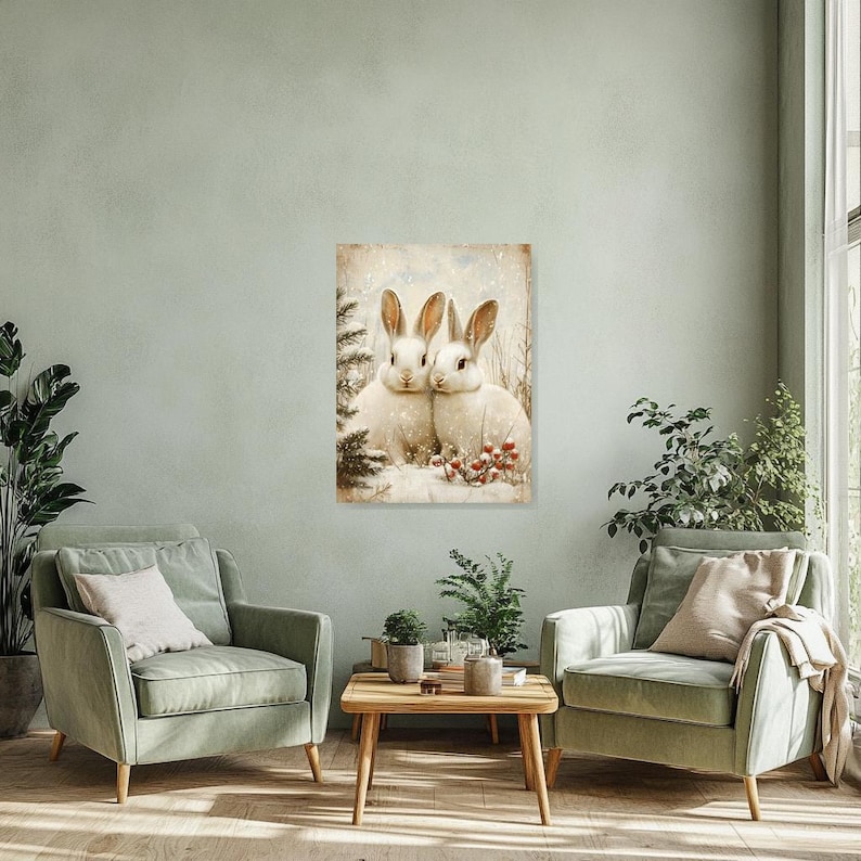 Charming Winter Rabbit Canvas Print Wall Art Inspired by Beatrix Potter ...