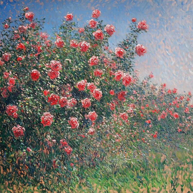 Impressionist Rose Garden Canvas Art Print Vintage Floral Decor for ...