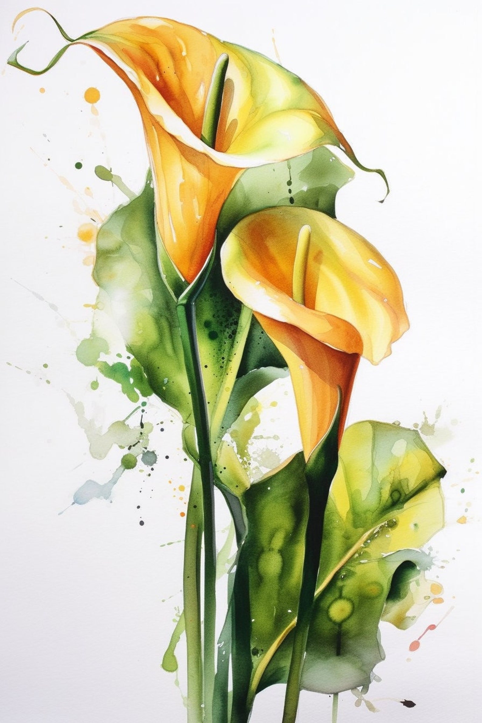 Watercolor Yellow Cala Lily Flowers Original Watercolor Botanical ...