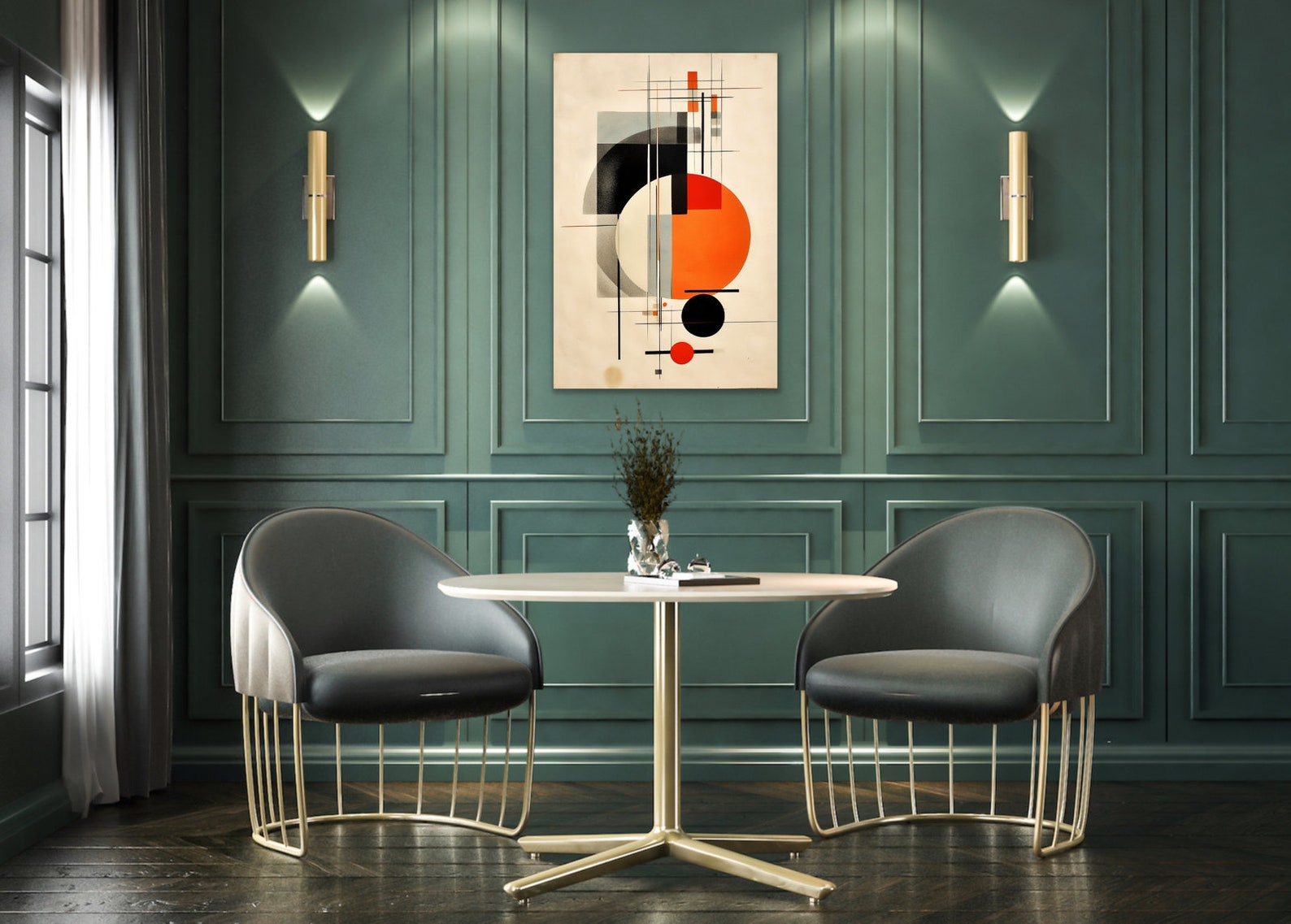 Geometric Masterpiece: Red, Cream, and Black Circles Abstract Art in ...