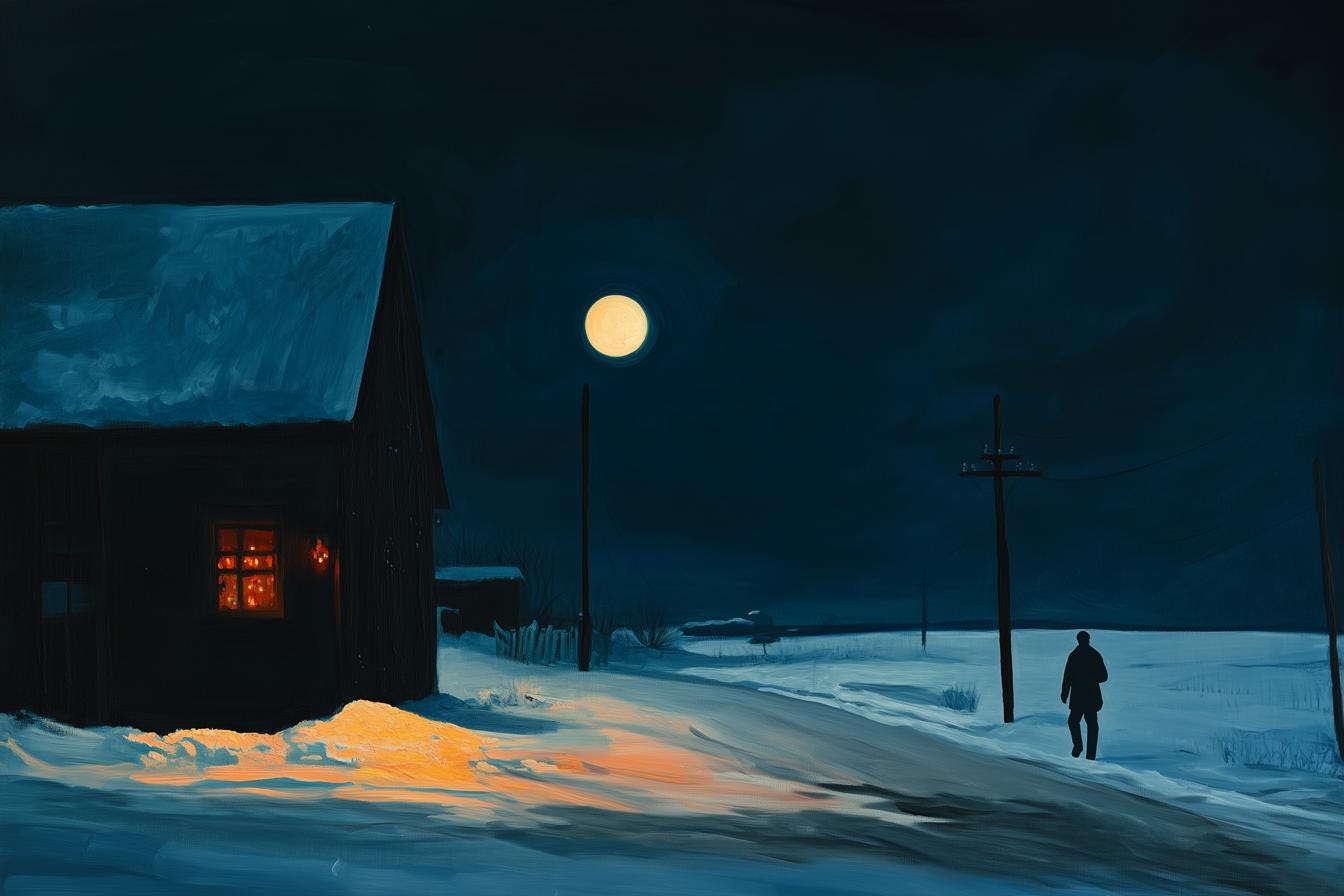 Winter Night Landscape Canvas Print Inspired by Edward Hopper – Cozy ...
