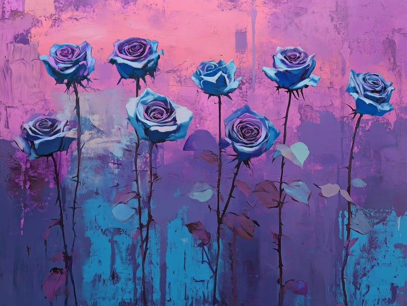 Stunning Blue Roses Canvas Print Wall Art Vibrant Floral Home Decor ...