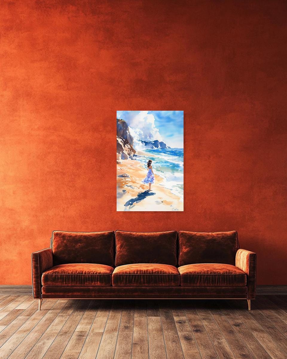 Custom Canvas Print Beach Scene Watercolor Art Inspired by ...
