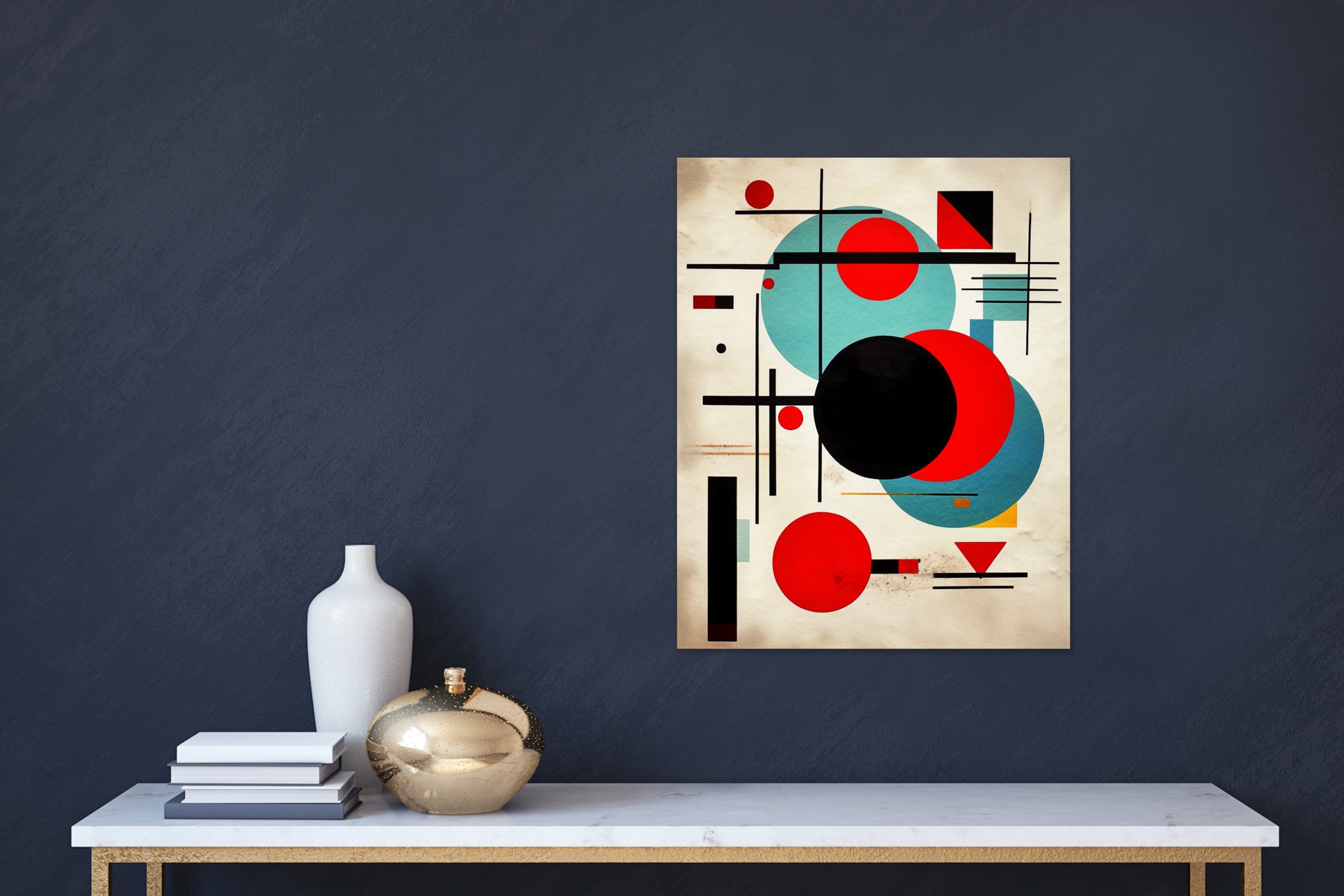 Mechanized Forms Meet Modern Art in Red / Turquoise: Abstract Art ...