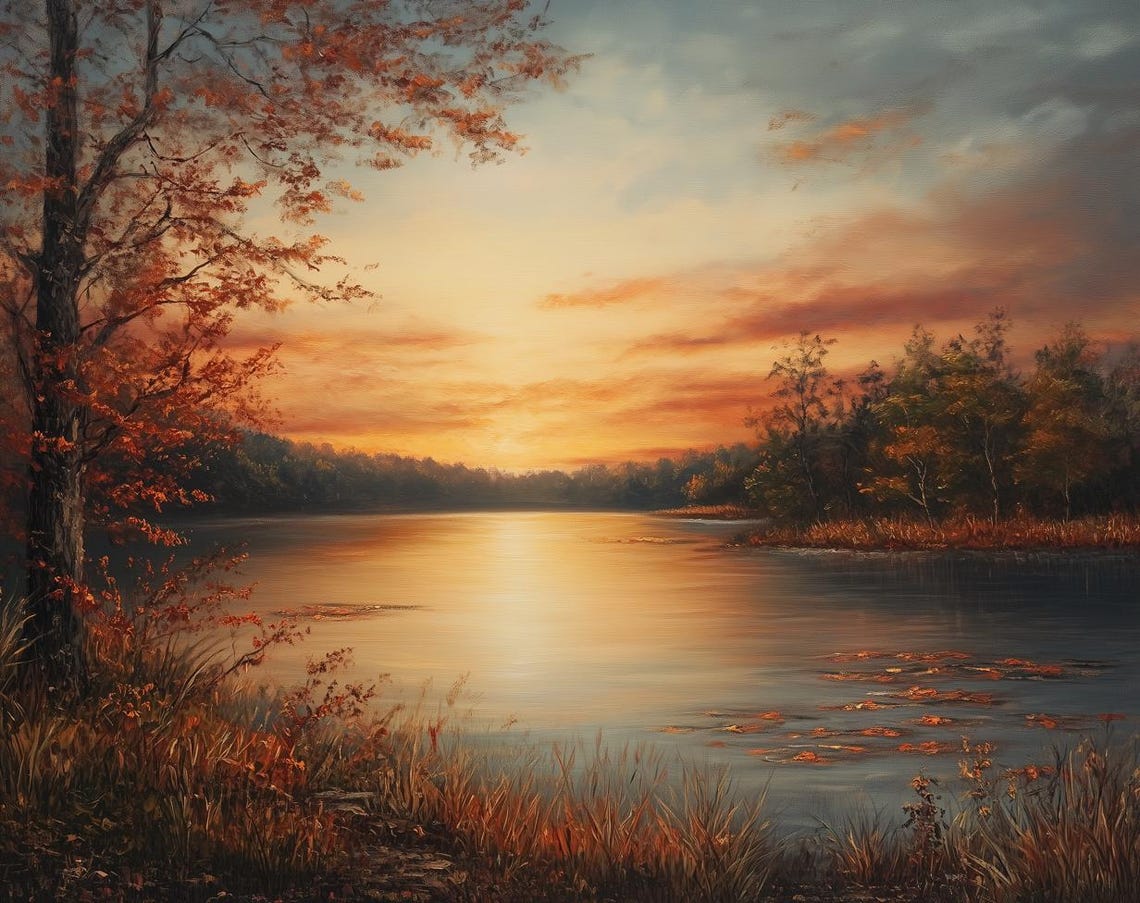 Autumn Sunset Canvas Print Inspired by Impressionism Tranquil Landscape ...