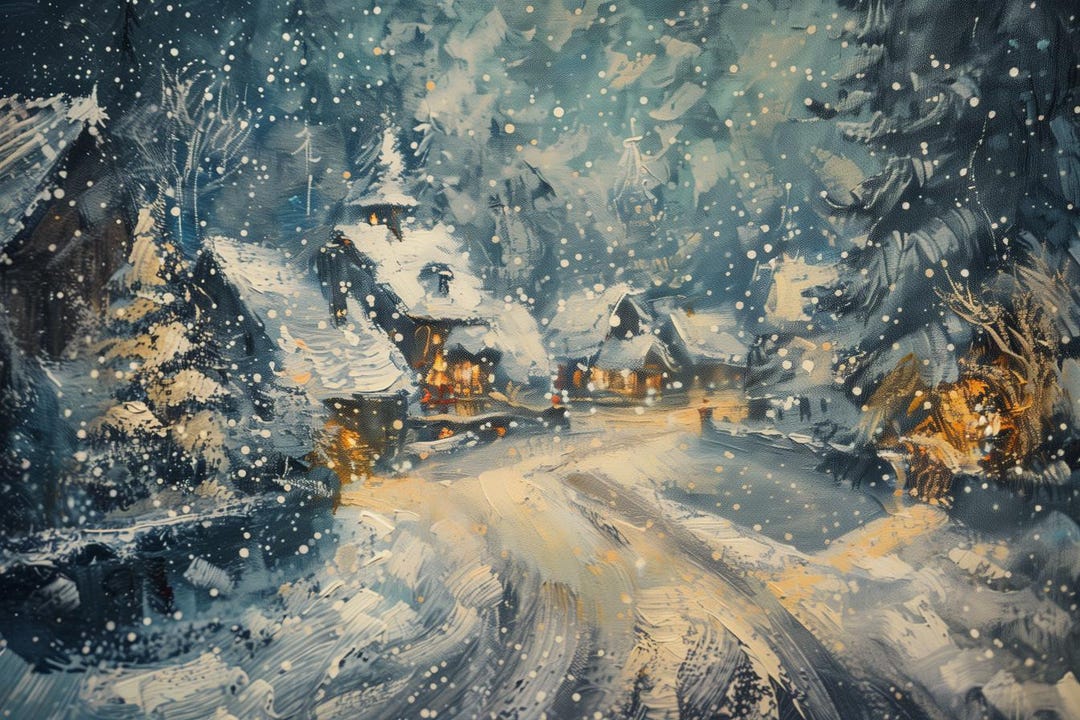 Bob Ross Inspired Winter Wonderland Canvas Print: Snowy Cottage ...