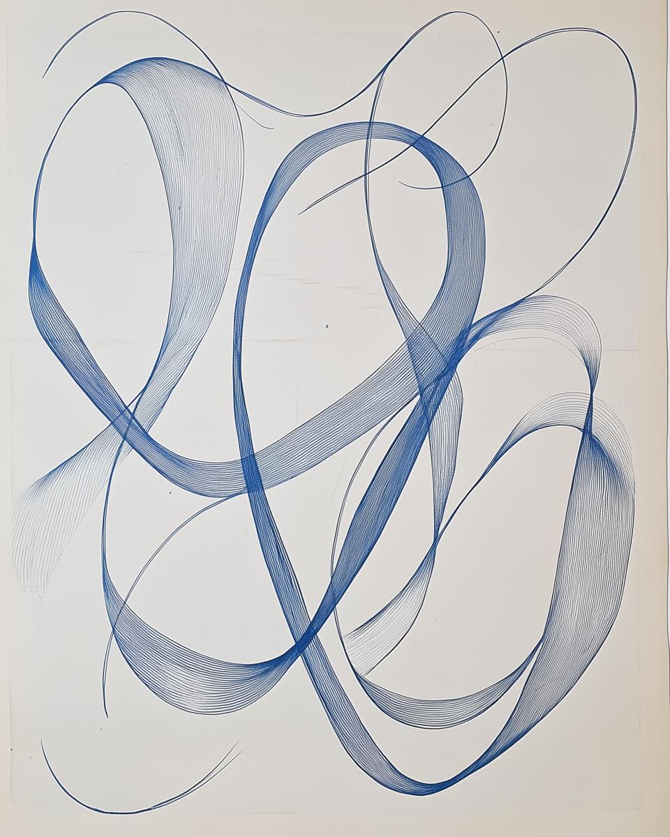 Abstract Blue Line Art Canvas Print Inspired by Modern Minimalist ...