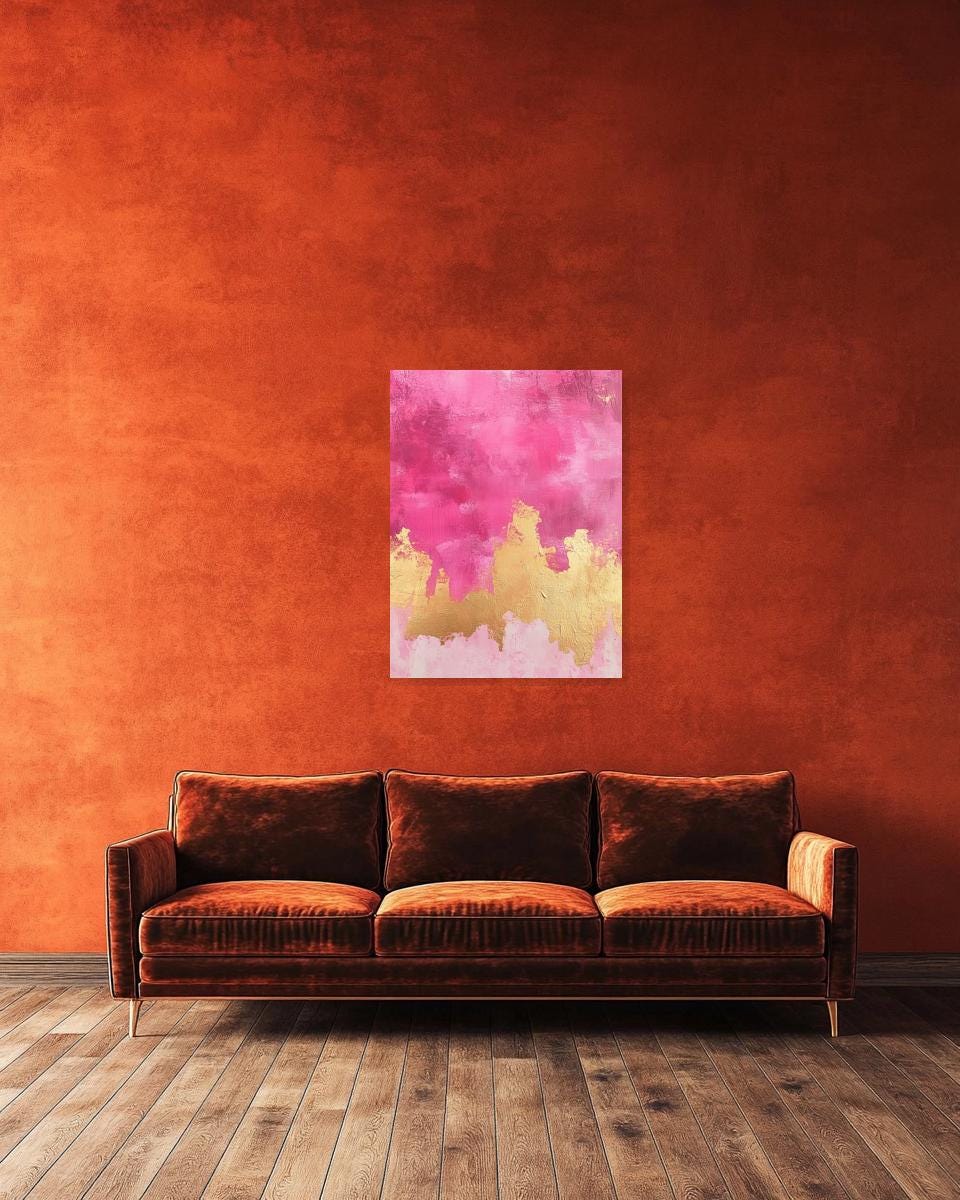 Vibrant Pink and Gold Abstract Canvas Art Print Modern Home Decor Wall ...