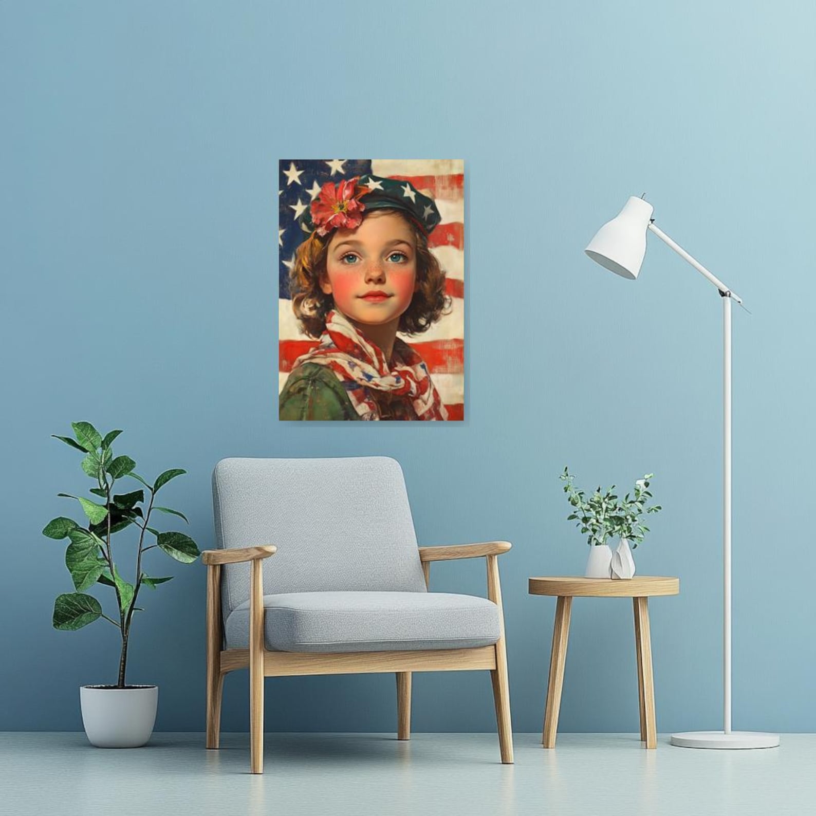 Custom Canvas Print of a Young Girl With American Flag, Inspired by ...
