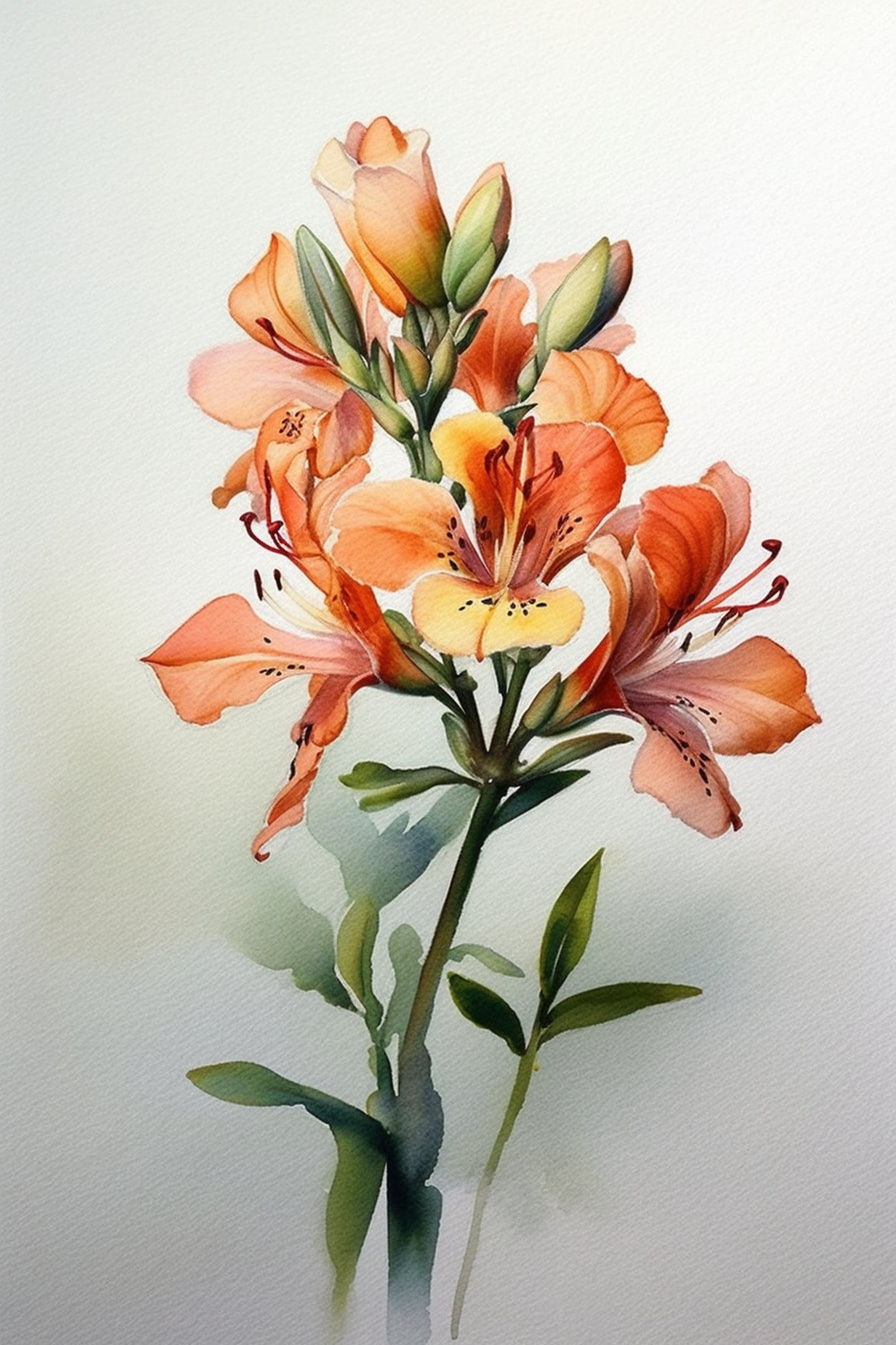 Minimal Alstroemeria - Original Watercolor Botanical Painting | Digital ...