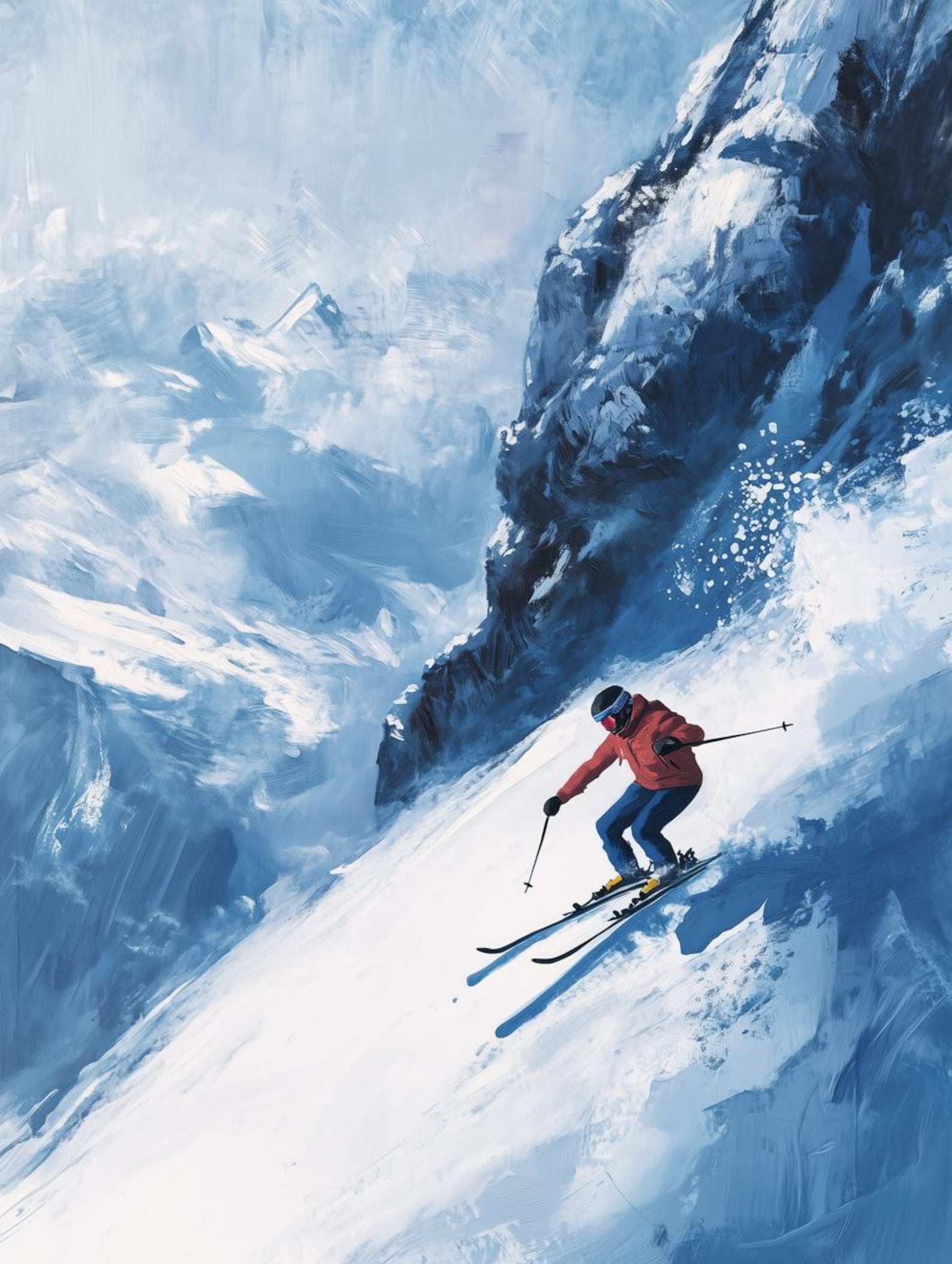 Dynamic Snowy Mountain Skiing Artwork Inspired by Landscape Masters Canvas Print Digital ...