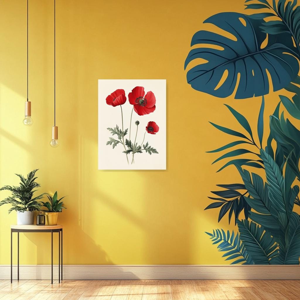 Red Poppy Floral Wall Art Canvas Print Inspired by Historical Botanical ...