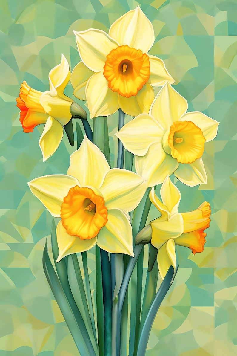 Elegant Daffodil Bouquet in Style of Georgia O’keeffe: Original Custom ...