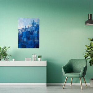 Sophisticated Blue Abstract Cityscape Canvas Print Inspired by Wassily ...