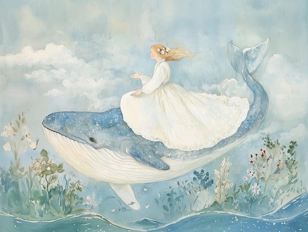 Whimsical Whale Ride Wall Art Inspired by Impressionism for Home Decor ...