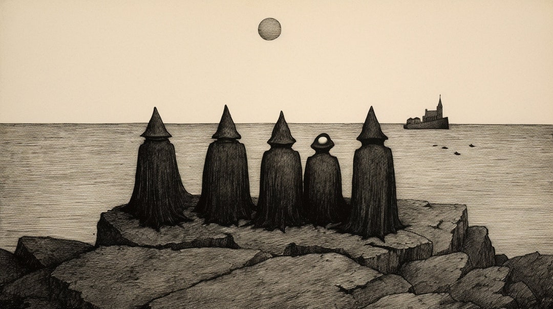 Elegant Robed Figures by the Sea Original Artwork | Canvas Print ...