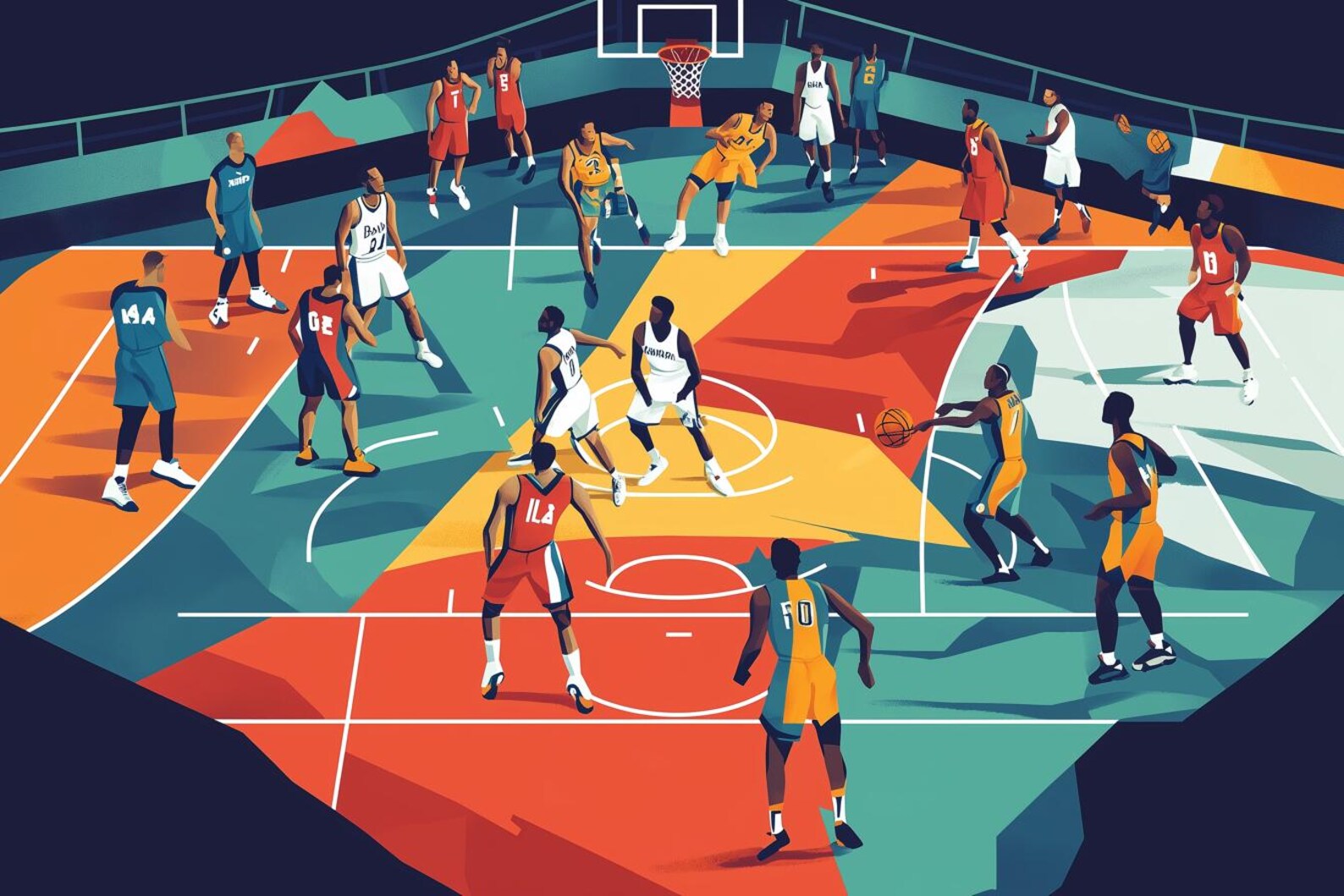 Dynamic Basketball Court Canvas Print Inspired by Abstract Art Style ...