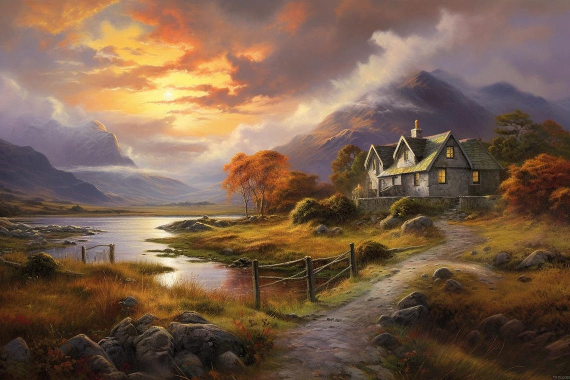 Cozy Scottish Highlands Canvas Print Inspired by Thomas Kinkade ...