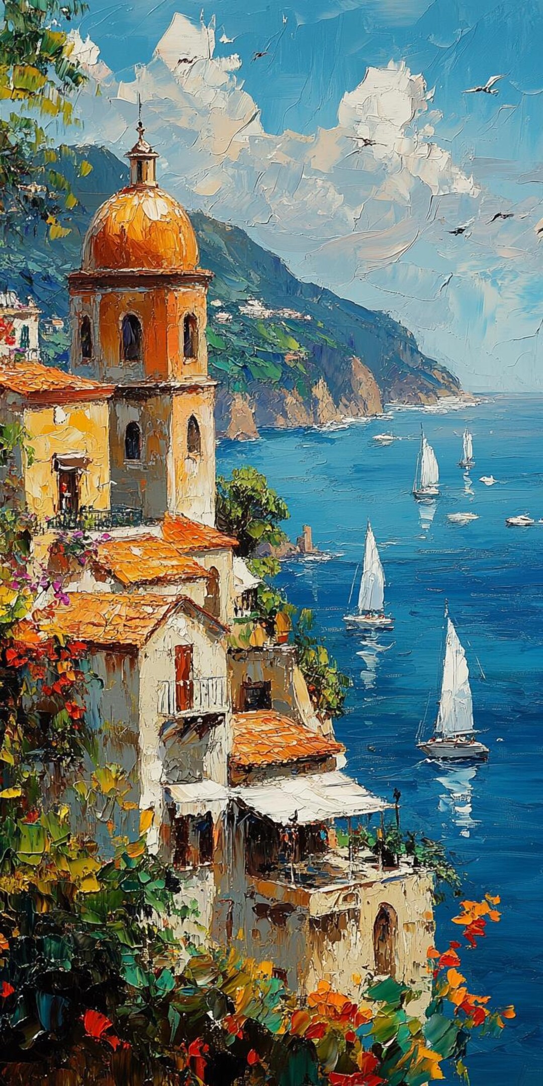 Impressionist Villa by the Sea Canvas Print Inspired by Amalfi Coast ...
