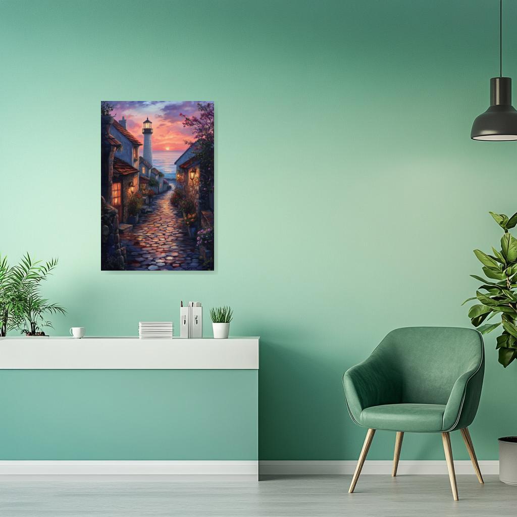 Coastal Dreamscape Lighthouse Canvas Print Colorful Sunset Pathway Home ...