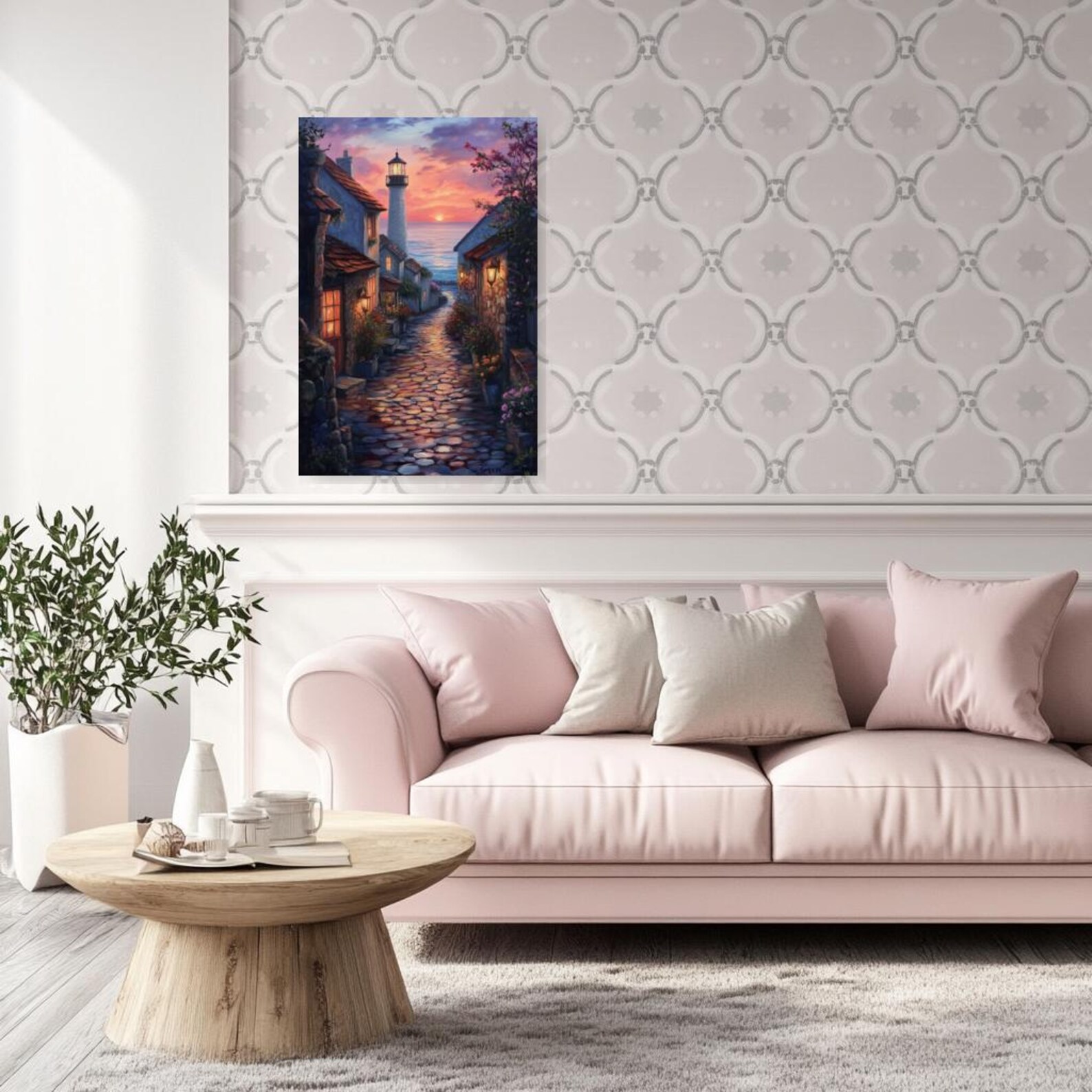 Coastal Dreamscape Lighthouse Canvas Print Colorful Sunset Pathway Home ...